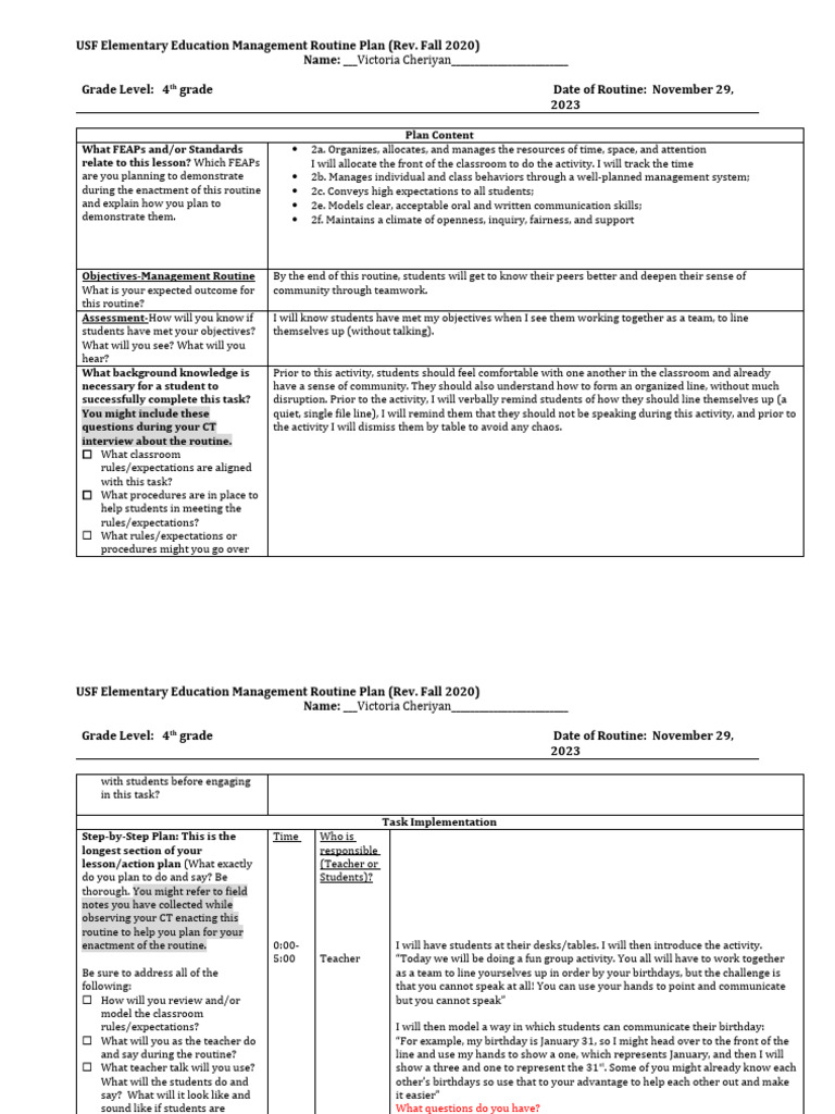 CT Observation Lesson Plan | PDF | Classroom | Teachers