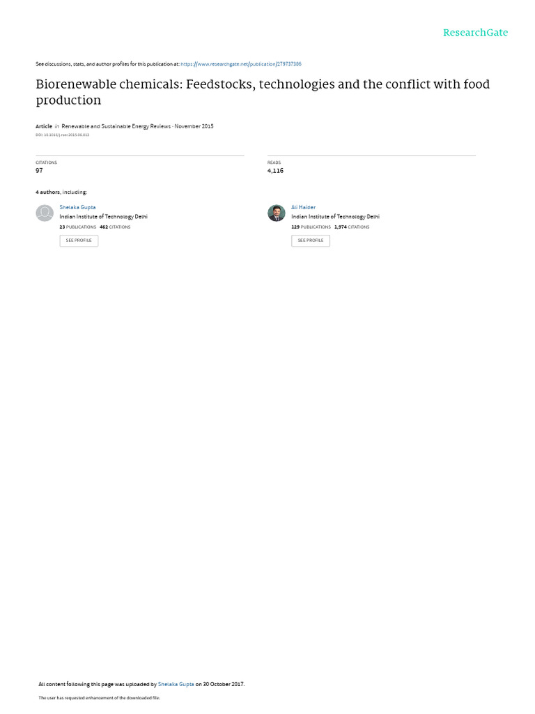 Biorenewable Chemicals: Feedstocks, Technologies and The Con Ict With ...