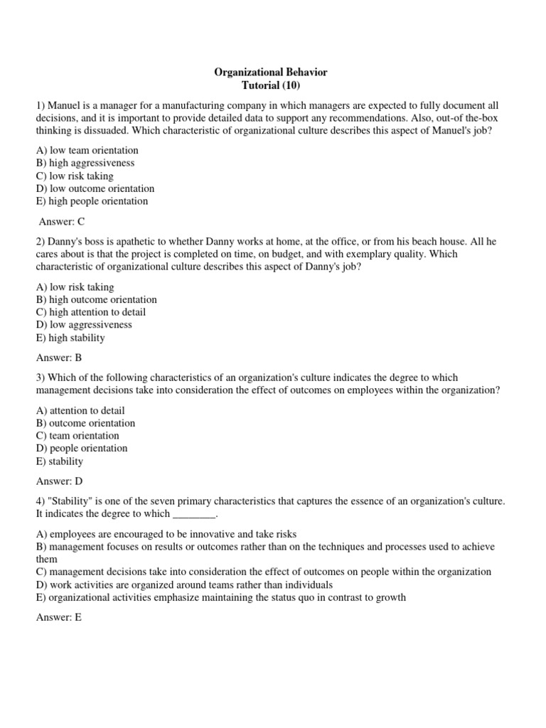 Organizational Behavior Tutorial 10 | PDF | Organizational Culture | Socialization