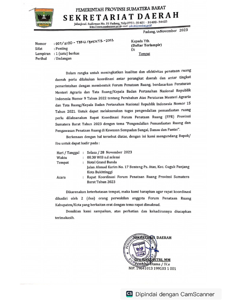 Undangan Rakor FPR 28 Nov 2023 | PDF