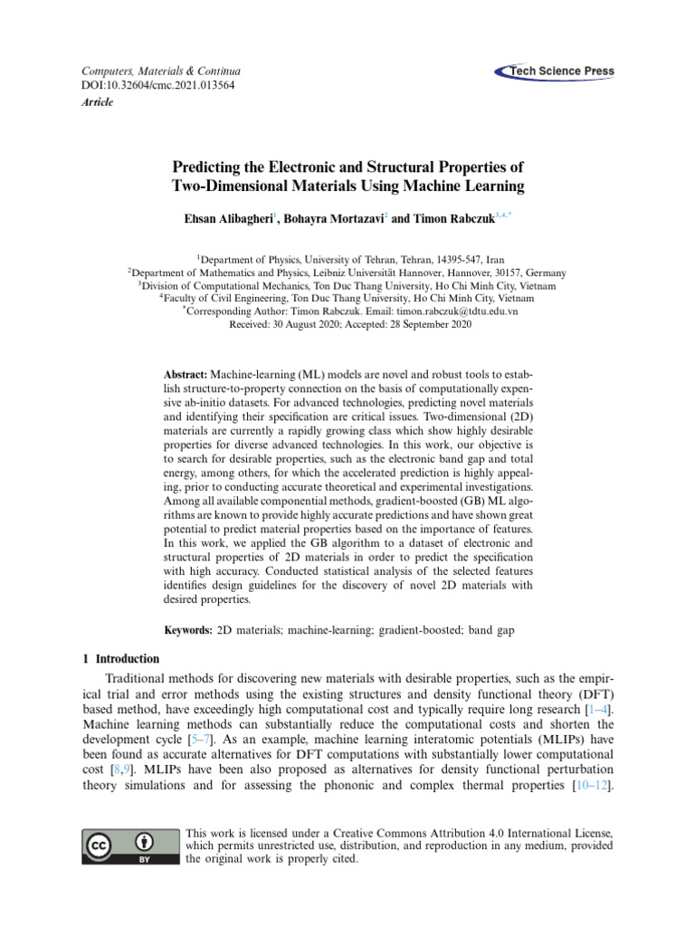 Predicting The Electronic and Structural Properties of Two-Dimensional Materials Using Machine ...