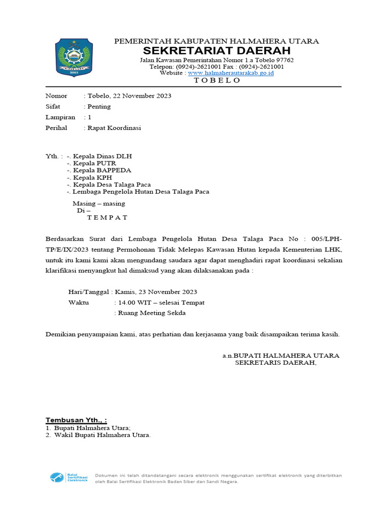 Surat Undangan Rapat Koordinasi Pdf