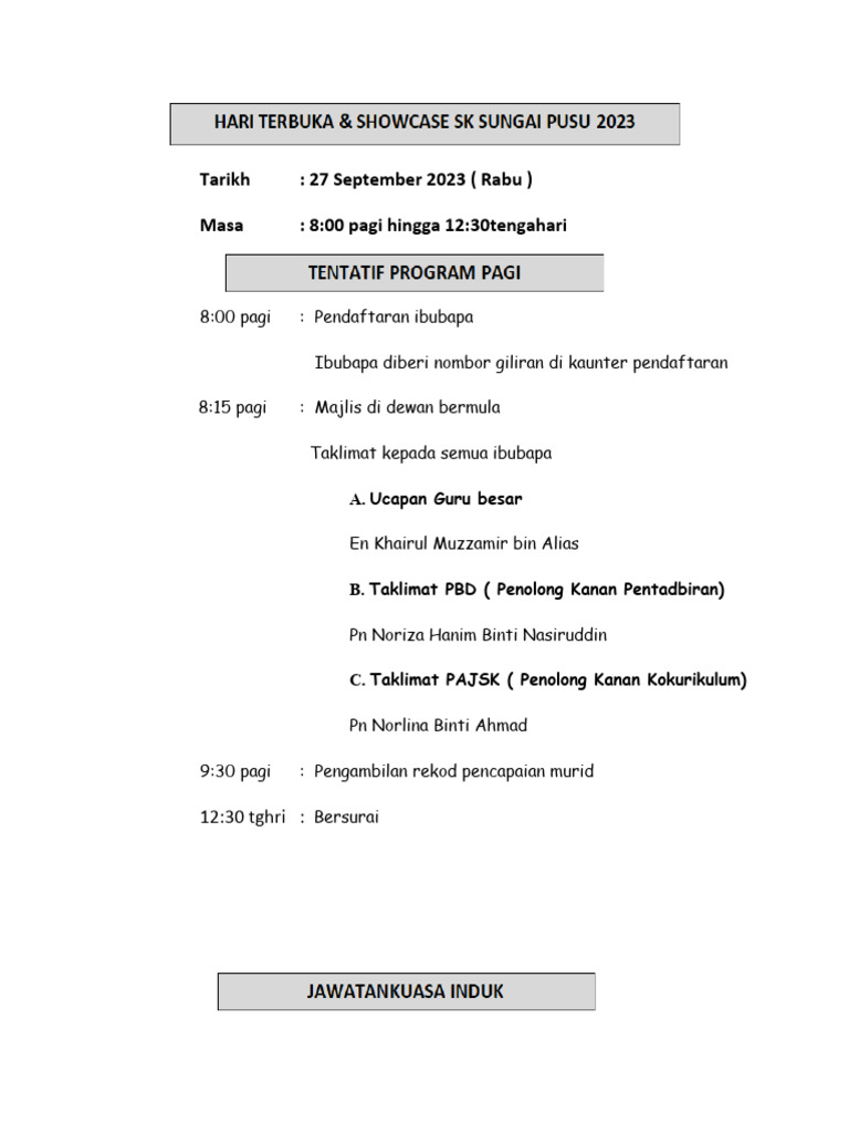 Ajk Showcase & Hari Terbuka Sesi Pagi & Petang | PDF