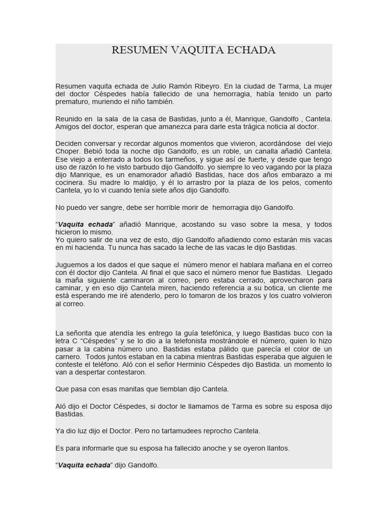 Resumen Vaquita Echada | PDF