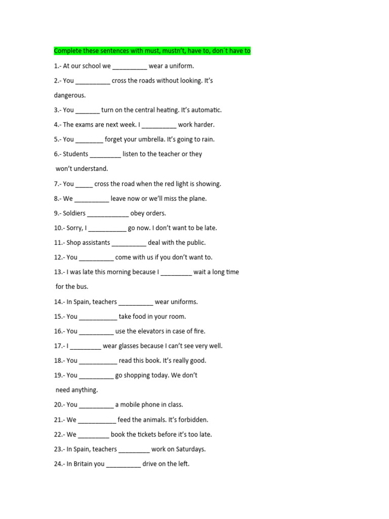 Modals of Obligation Worksheet | PDF