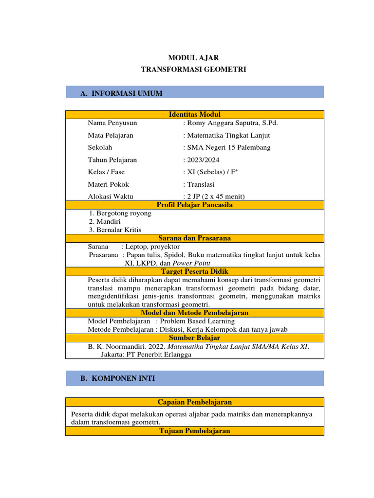 Modul Ajar Translasi Siklus 2 Pert 2 | PDF