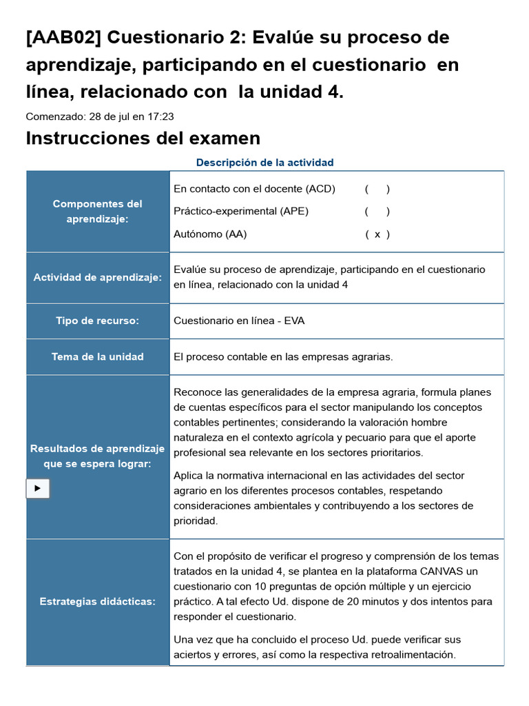 Examen - (AAB02) Cuestionario 2 - Evalúe Su Proceso de Aprendizaje, Participando en El ...