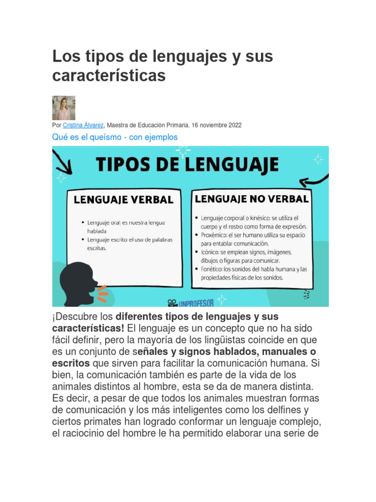 Tipos de Lenguaje y sus Características | PDF | Comunicación ...