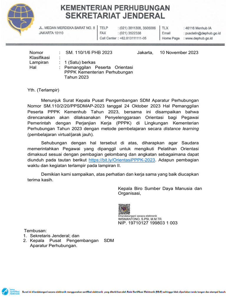 Surat Pemanggilan, ST Dan SPBT Orientasi PPPK Tahun 2023 | PDF