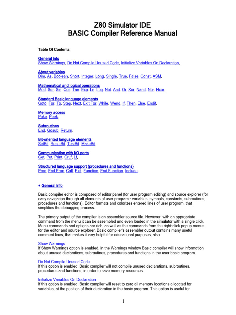 Z 80 Basiccompilerreferencemanual | PDF | Variable (Computer Science) | Data Type