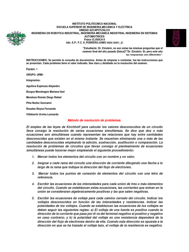 3er Examen Electricidad | PDF | Corriente eléctrica | voltaje