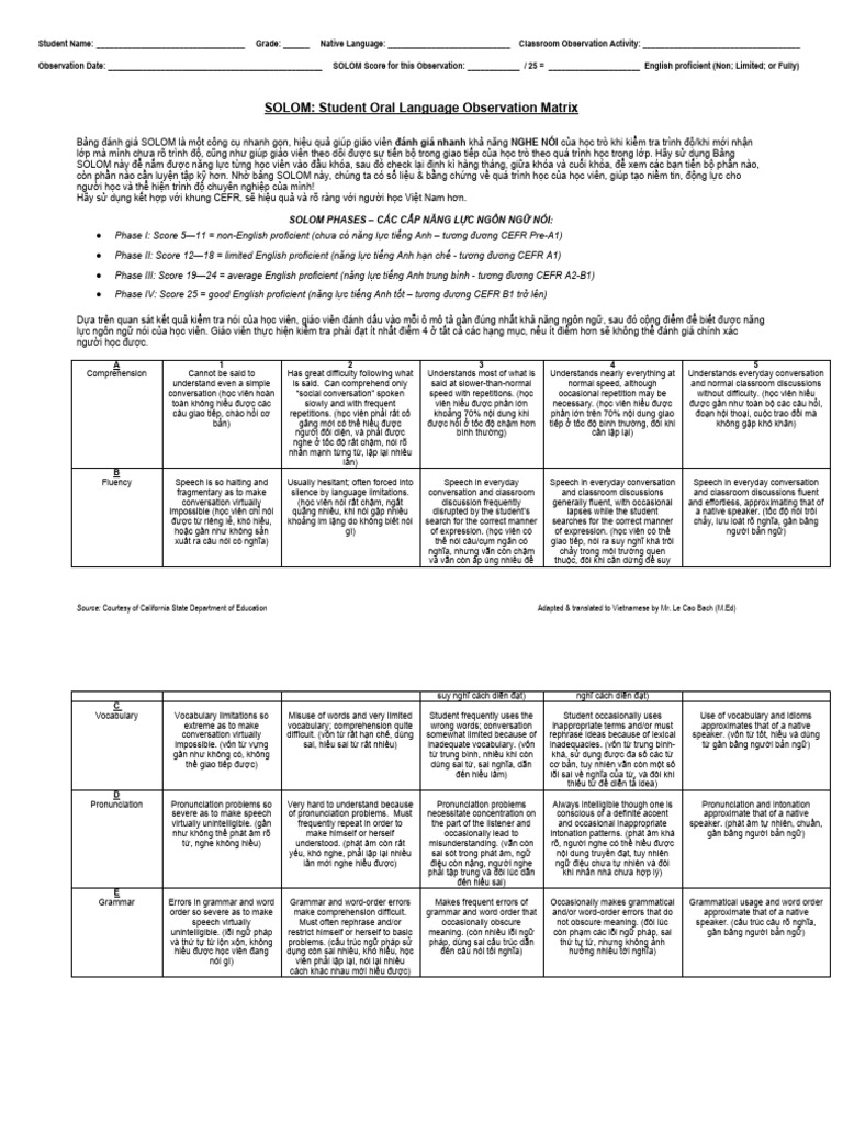 Tool - SOLOM Matrix For Assessment | PDF