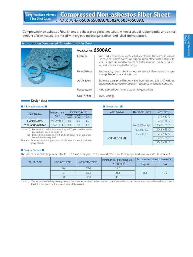 Gasket - 6500AC Data Sheet | PDF | Corrosion | Stainless Steel