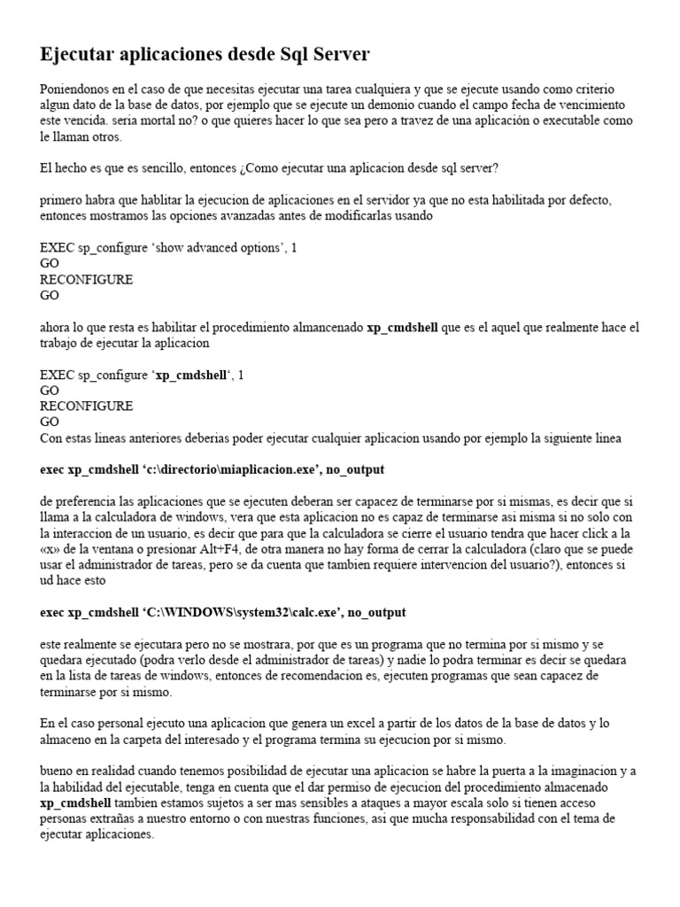 Ejecutar Aplicaciones Desde SQL CMDShell - Excelente | PDF | Servidor ...