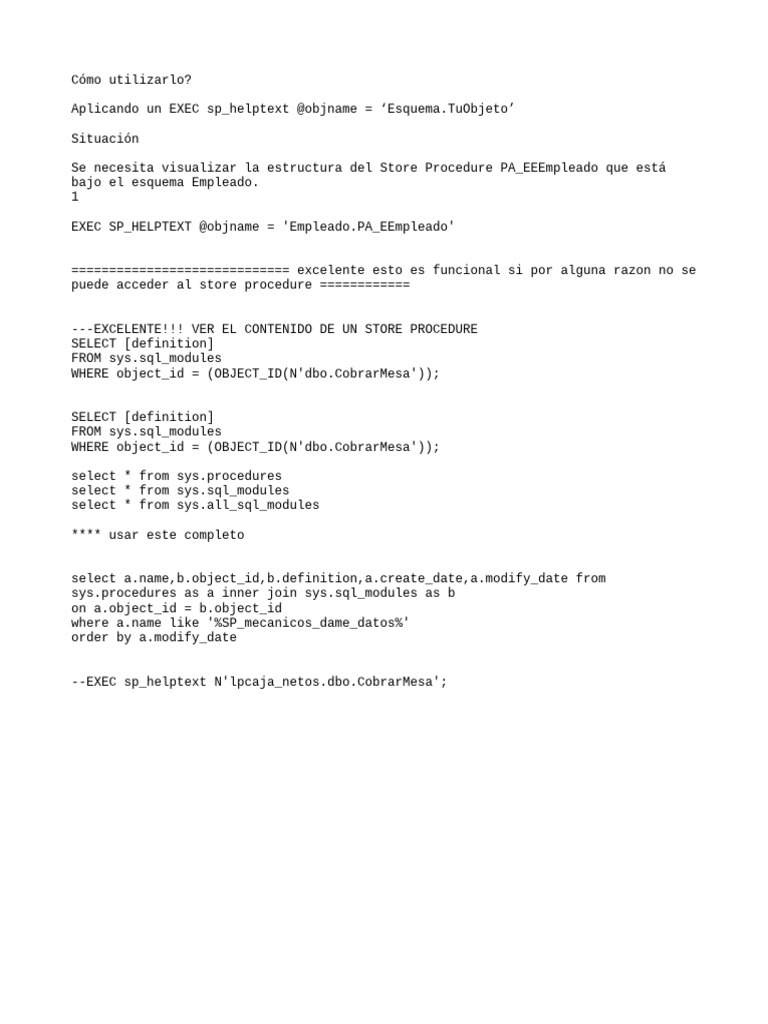 Visualiza Store Procedures en SQL | PDF