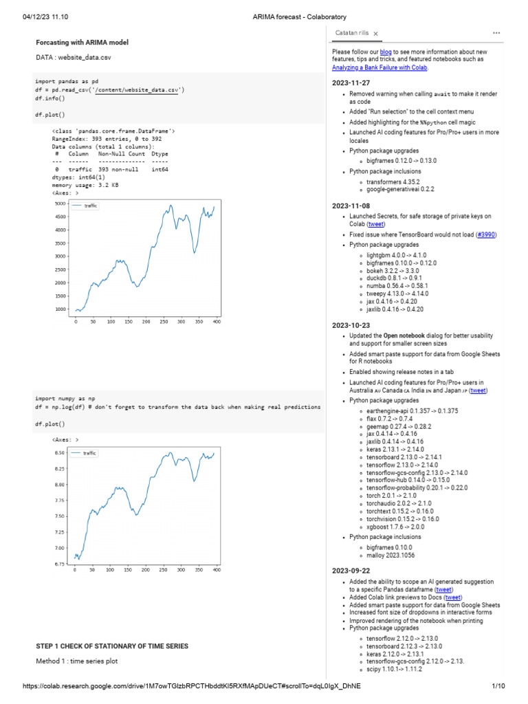Colab Updates & ARIMA Guide | PDF | Autoregressive Integrated Moving ...