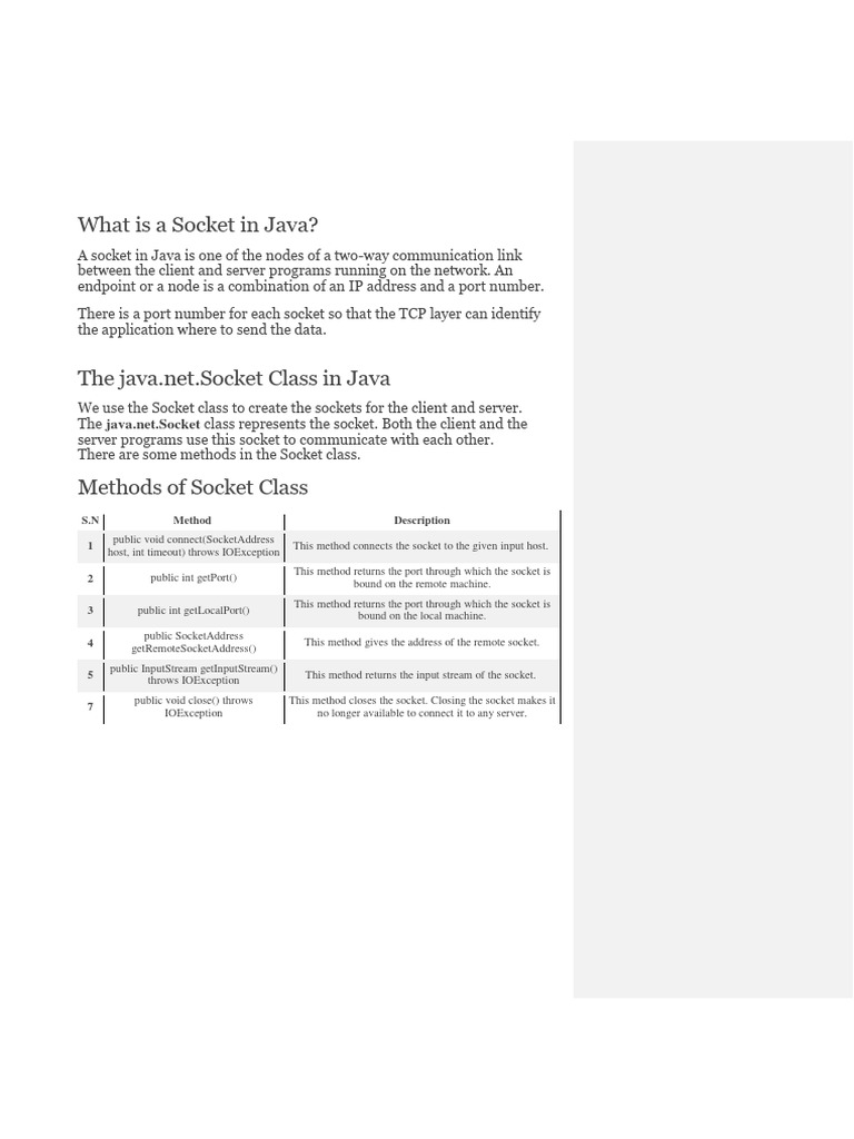 Socket In Java Pdf Network Socket Port Computer Networking 7314