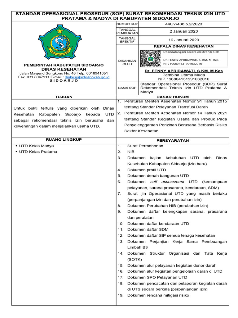 SOP Surat Rekom Teknis Ijin UTD | PDF