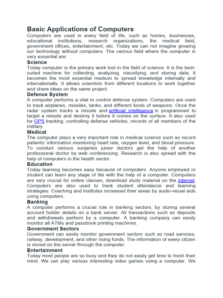 Basic Applications of Computers | PDF | Science | Banks