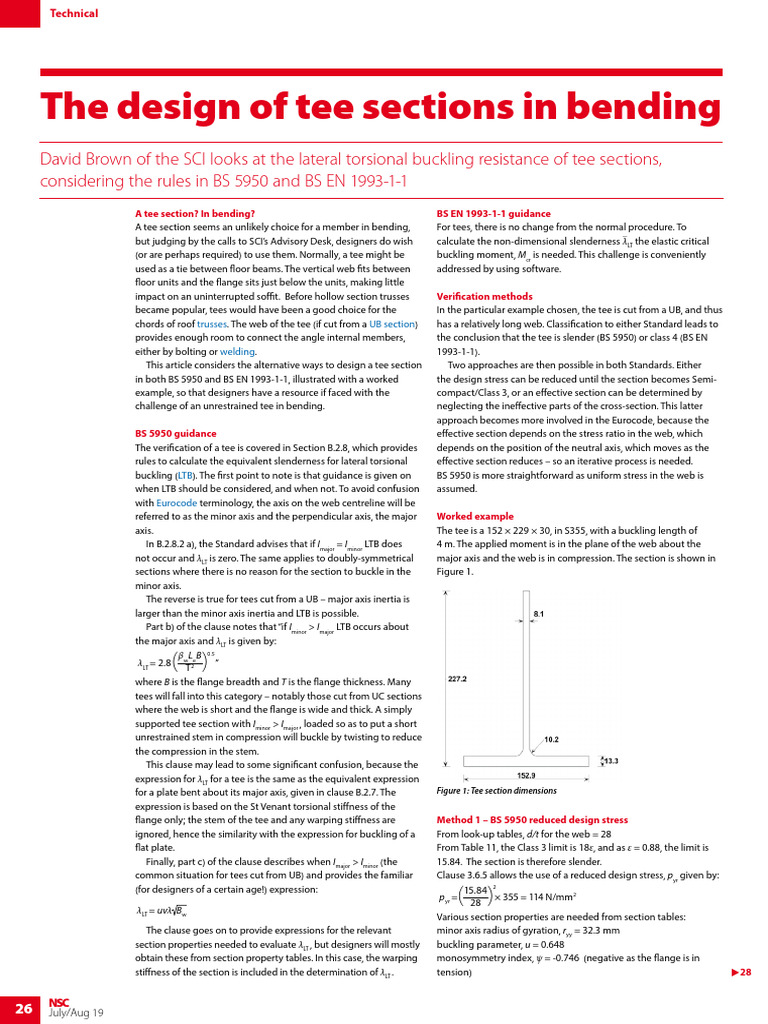 NSC - Design of Structural Tee in Bending - July2019Tech | PDF | Buckling | Bending