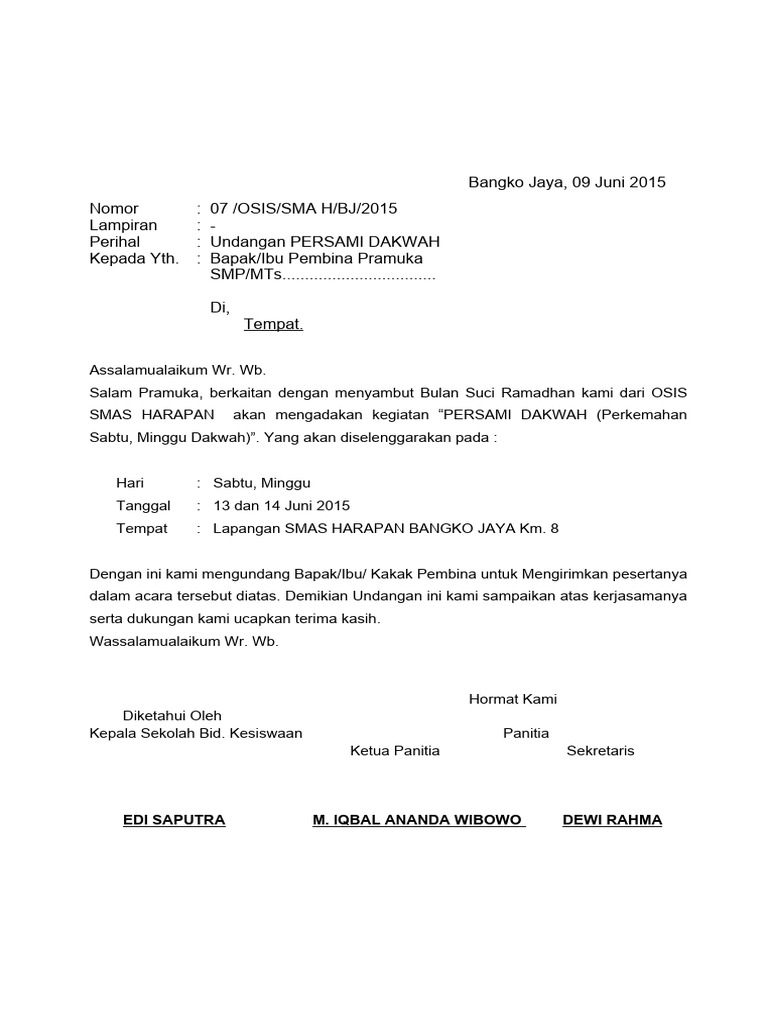 Undangan PERSAMI Dakwah Pramuka | PDF | Memasak, Makanan, & Anggur ...