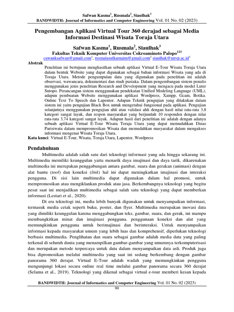 JURNAL Pengembangan Aplikasi Virtual Tour 360 Derajad Sebagai Media Informasi Destinasi Wisata ...
