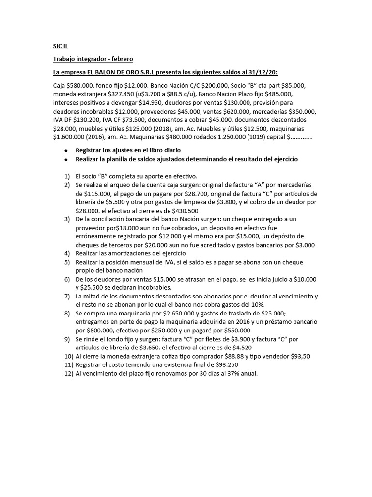 SIC II Ejercicio Integral | Descargar gratis PDF | Bancos | Sector privado