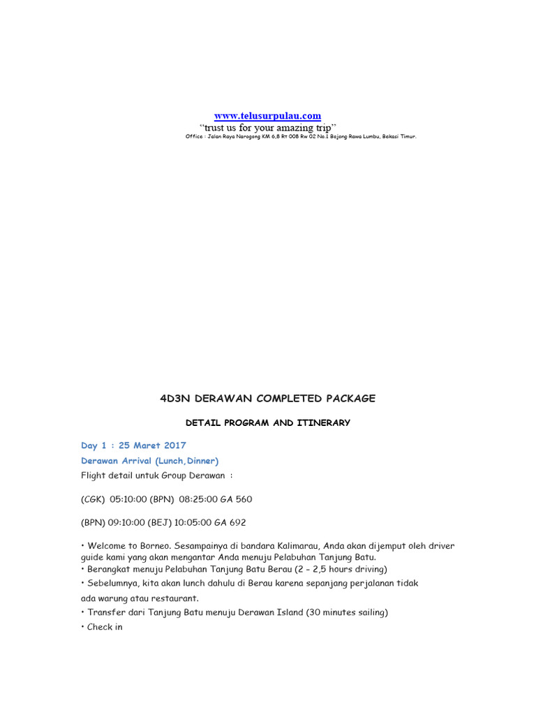 Paket Wisata Derawan 4D3N | PDF
