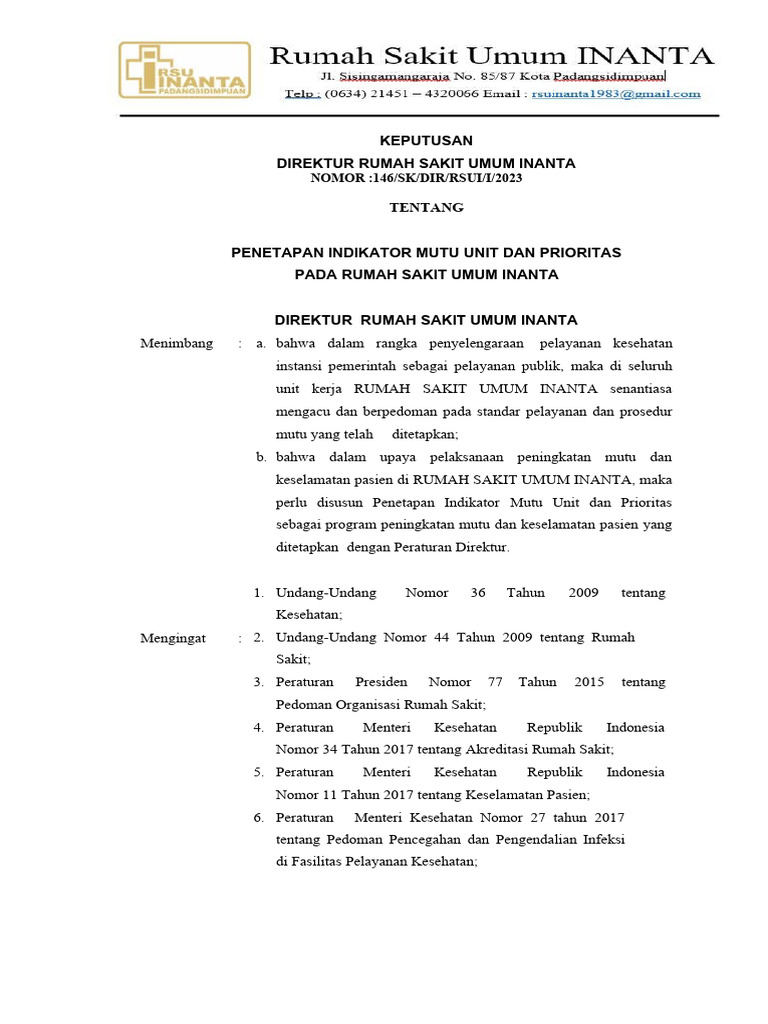 Indikator Mutu RSU Inanta 2023 | PDF | Sains & Matematika