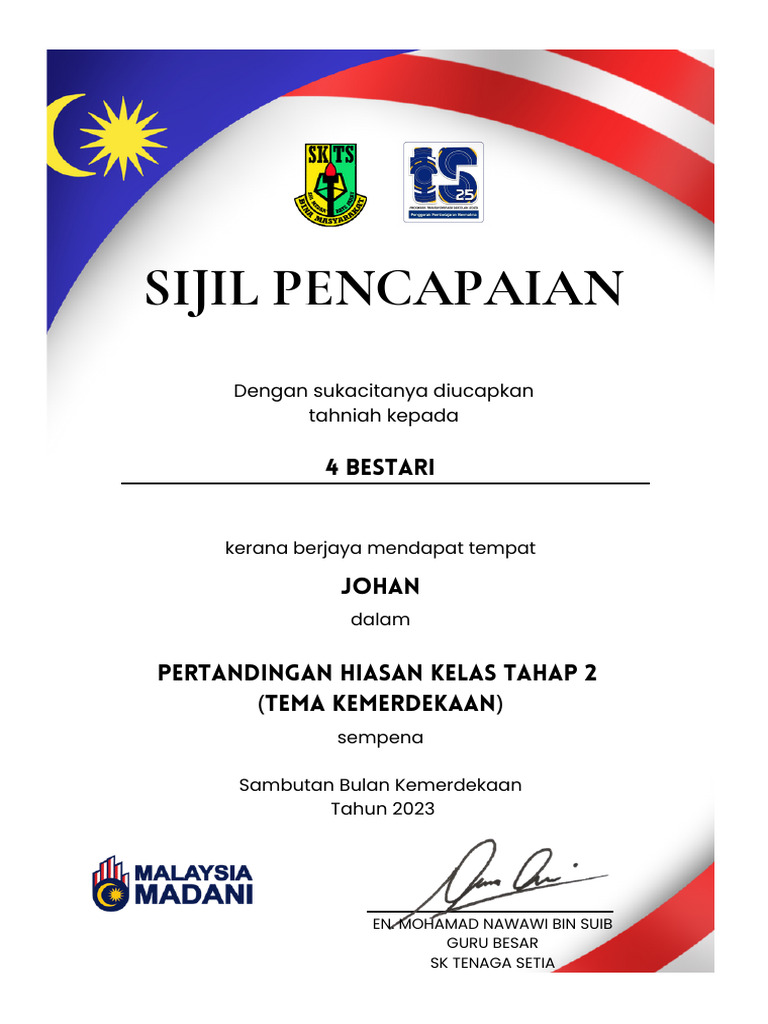 (Bulk 1) Sijil Pertandingan Hiasan Kelas (Tema Kemerdekaan) | PDF