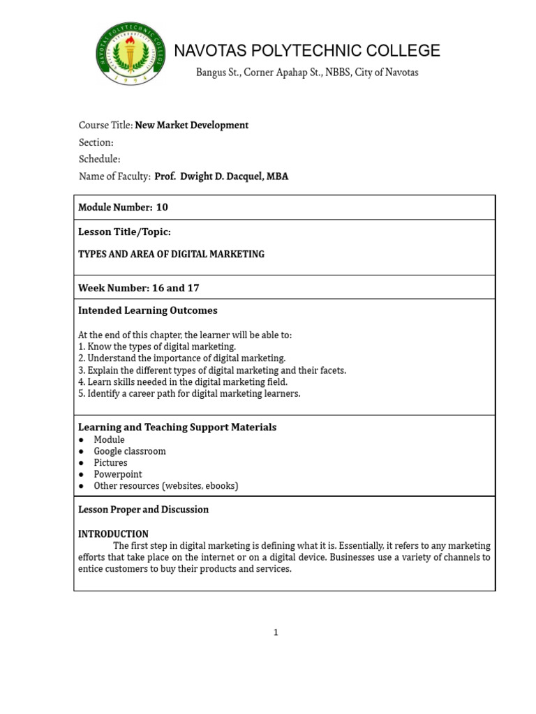 New Market Development Module 10 | PDF | Search Engine Optimization ...