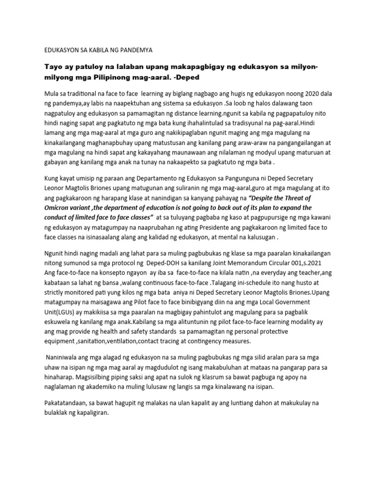 Edukasyon Sa Kabila NG Pandemya 1 | PDF