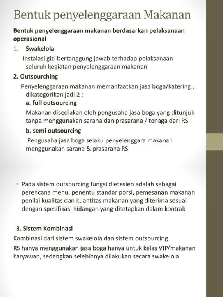 Bentuk Penyelenggaraan Makanan | PDF