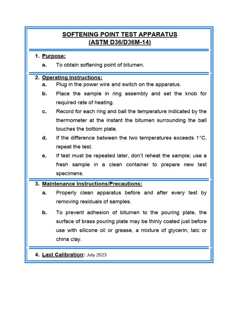 Softening Point Test Apparatus Guide | PDF