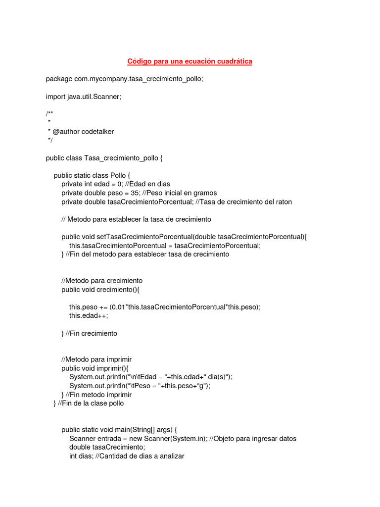 Código Java para Crecimiento de Pollos | PDF | Tecnología