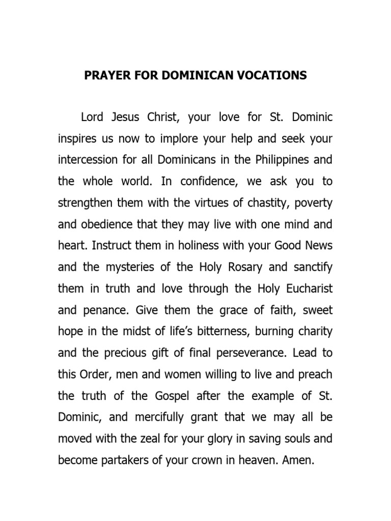 Prayer for Dominican Vocations | PDF | Religion & Spirituality