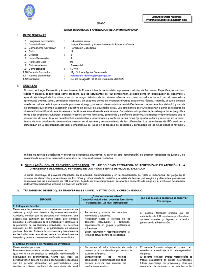 Silabo Iii Ciclo Juego, Desarrollo y Aprendizaje en La Primera Infancia | PDF | Evaluación ...