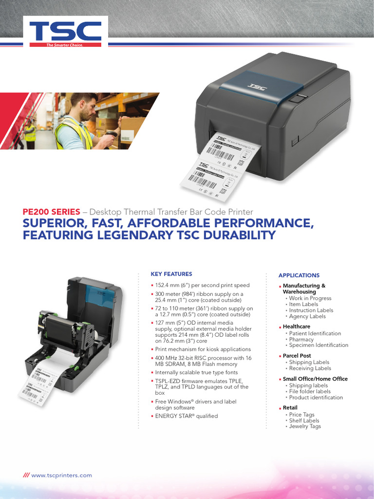 PE200 Series Datasheet ENG A4 | PDF | Universal Product Code | Printer (Computing)