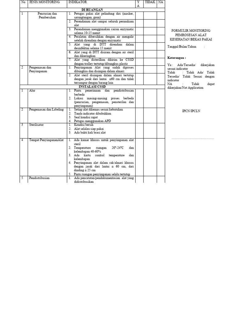 Formulir Monitoring Pemrosesan Alat Kesehatan Bekas Pakai | PDF