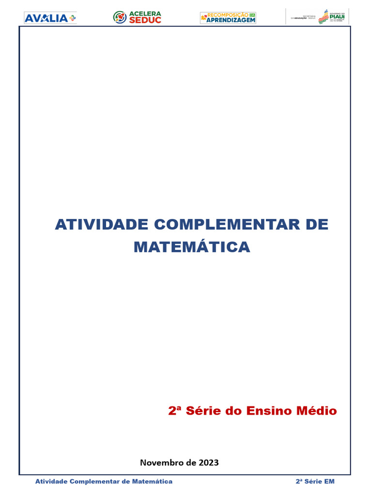 Atividade Complementar de Matemática - 2 Série EM | PDF | Cartas de baralho | Geometria Euclidiana