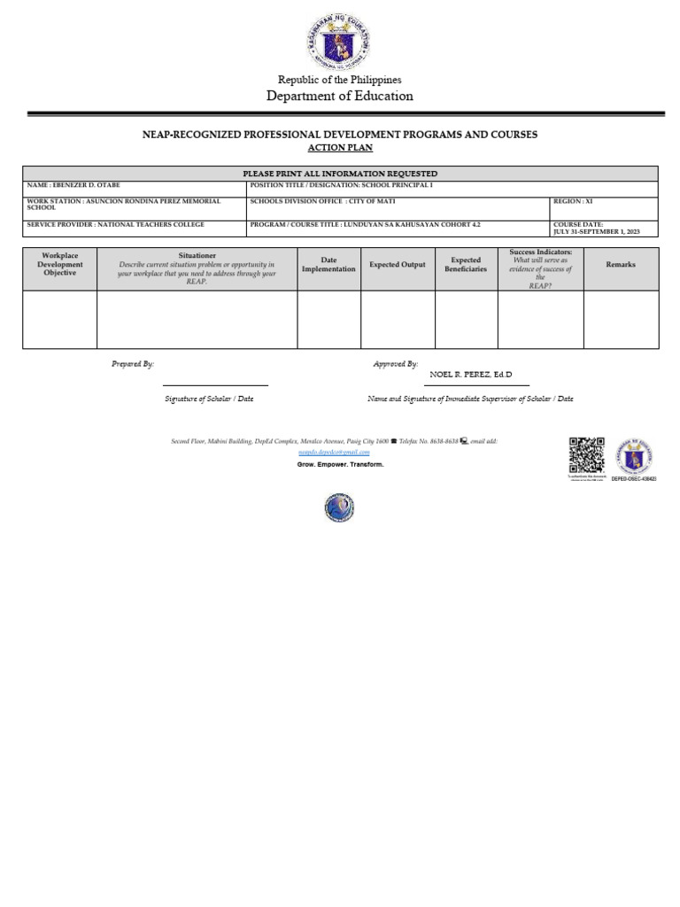 Enclosure K (Scholars Action Plan) | PDF | Philippines