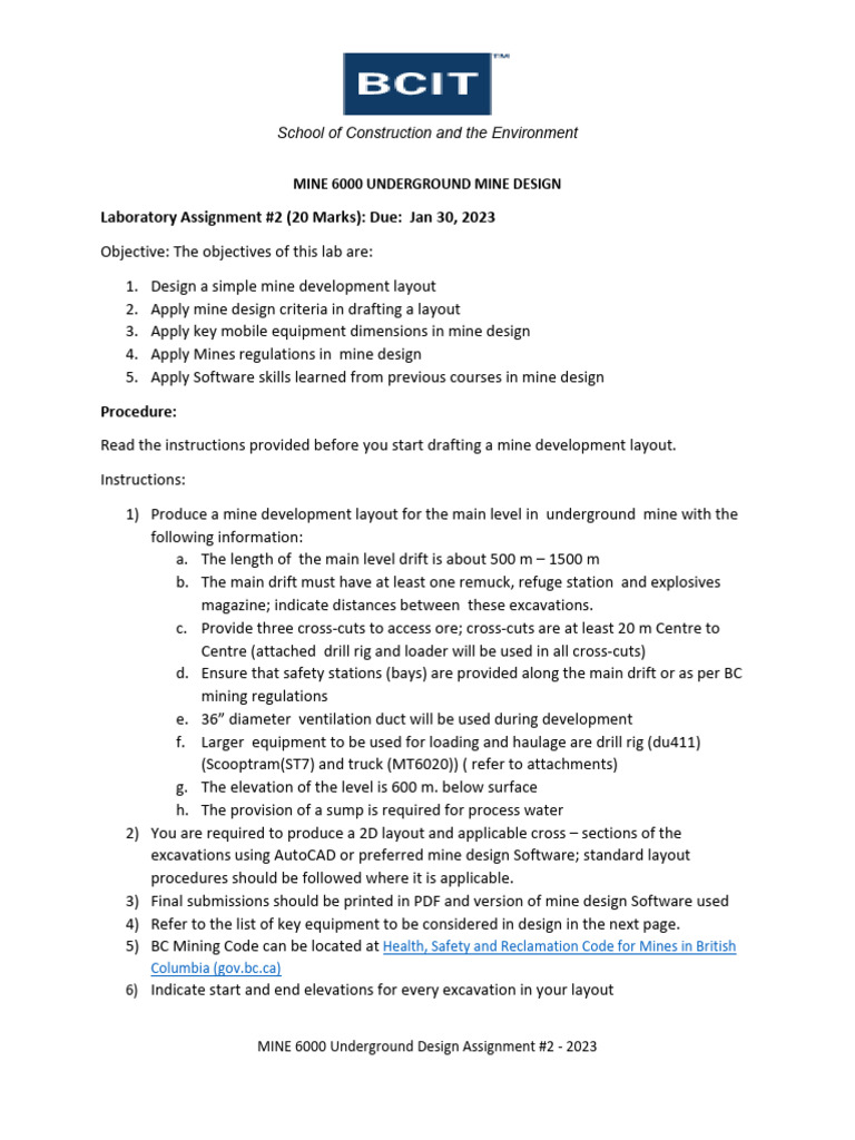 Mine Development Lab Assignment - 2023 | PDF