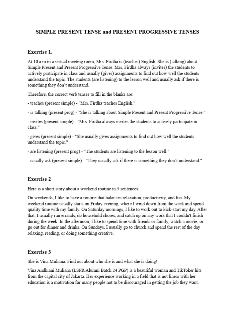 SIMPLE PRESENT TENSE and PRESENT PROGRESSIVE TENSES | PDF