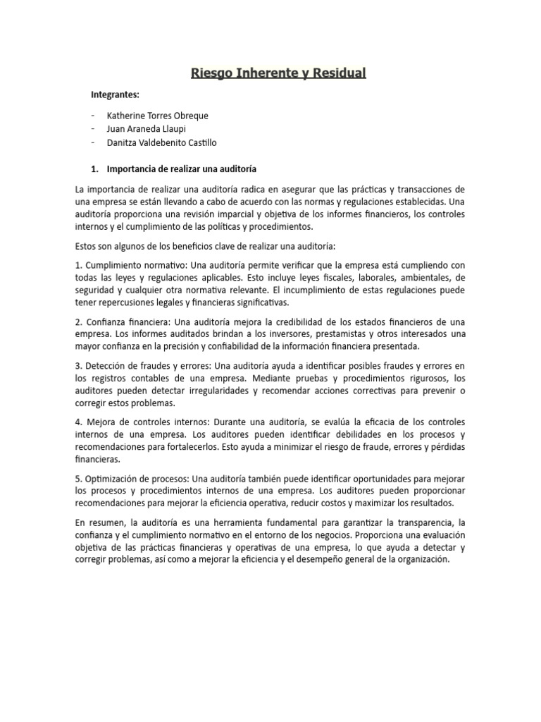 Riesgo Inherente y Riesgo Residual | PDF | Auditoría | Business