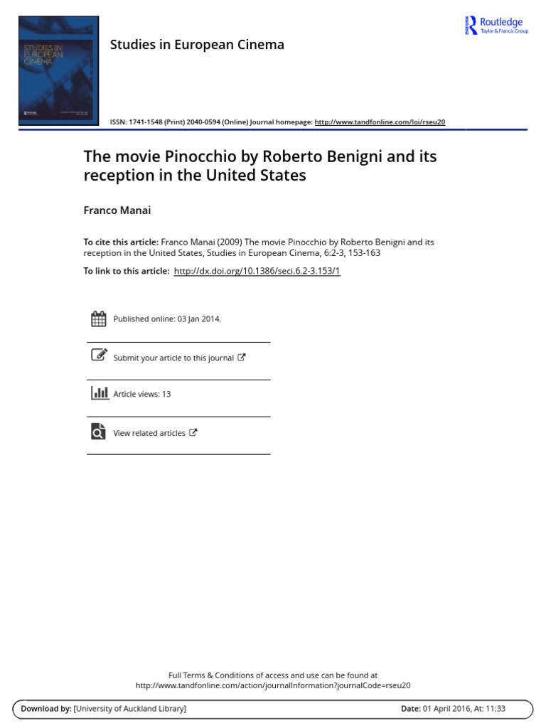 Benigni's Pinocchio: U.S. Reception Analysis | PDF | Italy