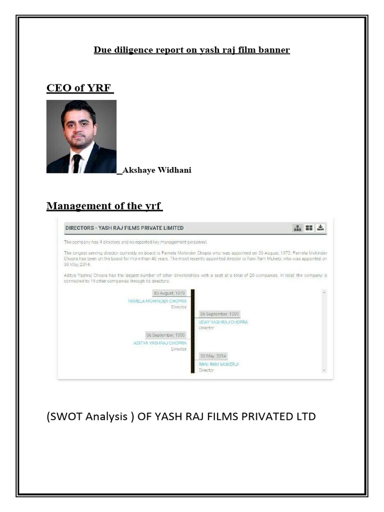 Due Diligence Report On Yash Raj Film Banner | PDF | Copyright | Debt