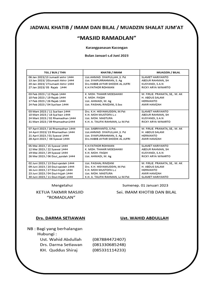 Jadwal Khotib 2023-1 | PDF