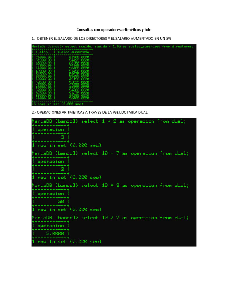 Consultas Con Operadores Aritmeticos y Join | PDF