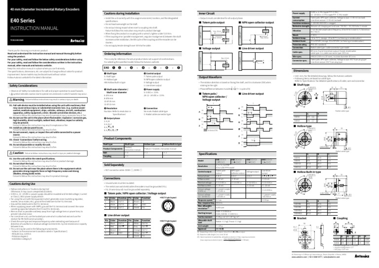 E40 Series Incremental Rotary Encoder Manual | PDF | Power Supply ...