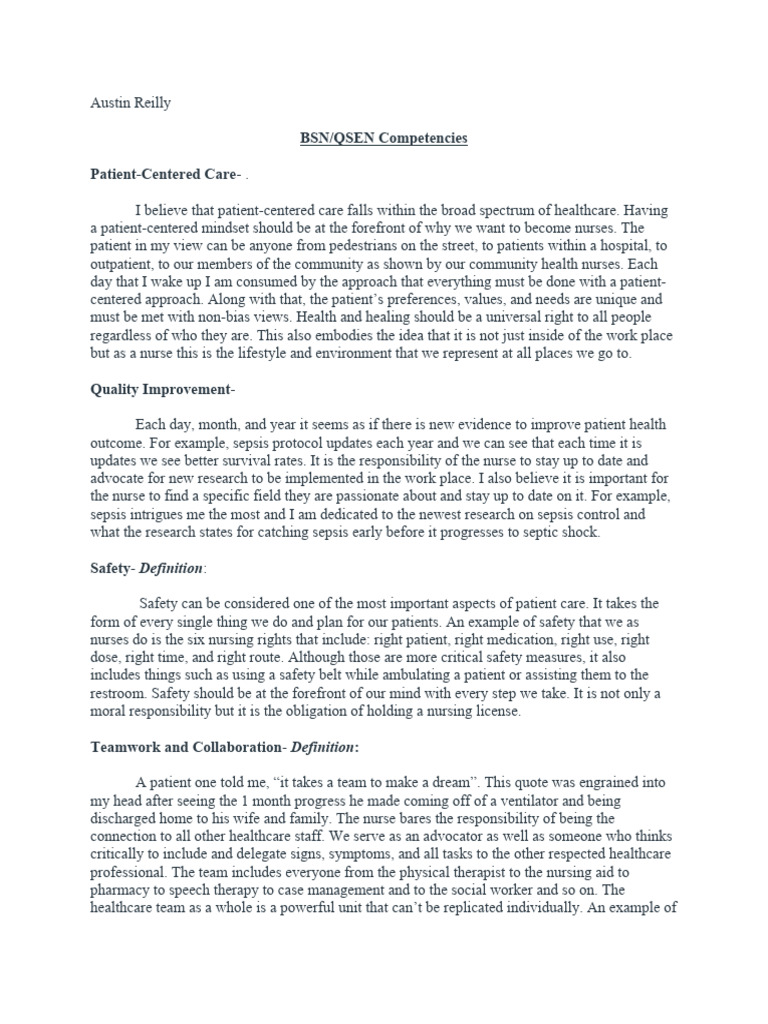 BSN Qsen Competencies | PDF | Nursing | Evidence Based Medicine
